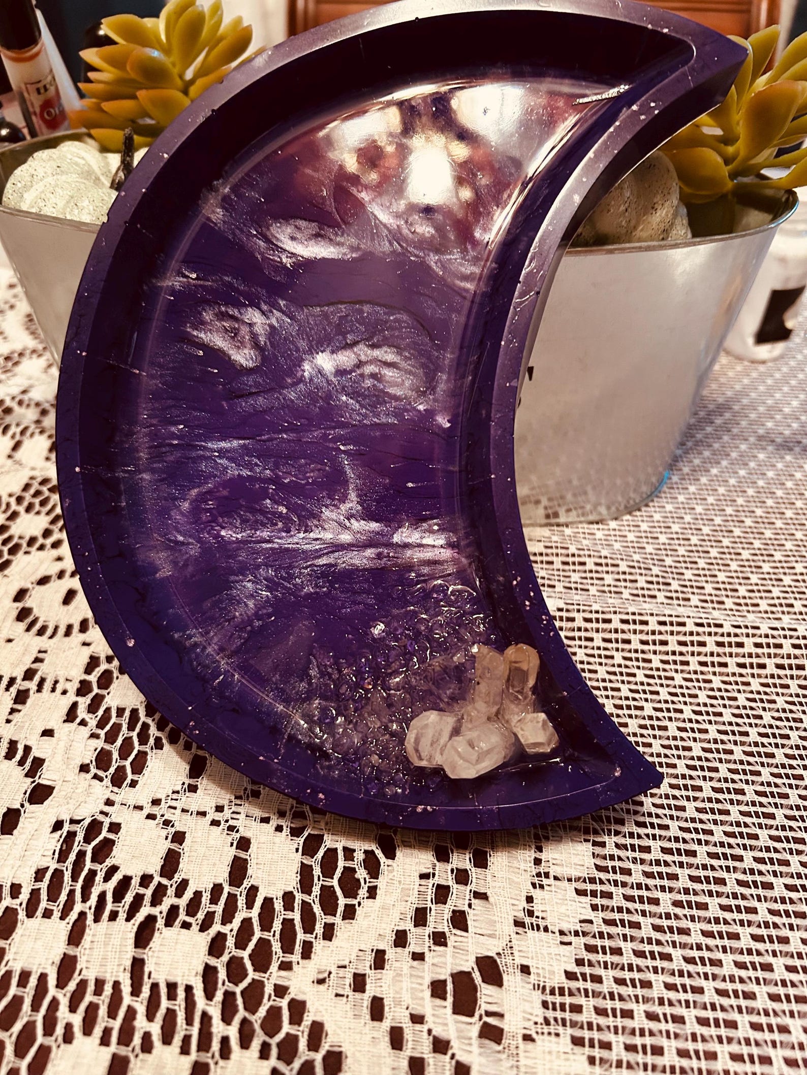 Crescent Moon Tray, Altar Tray, Quartz Crystals, Witches Altar, Candle ...