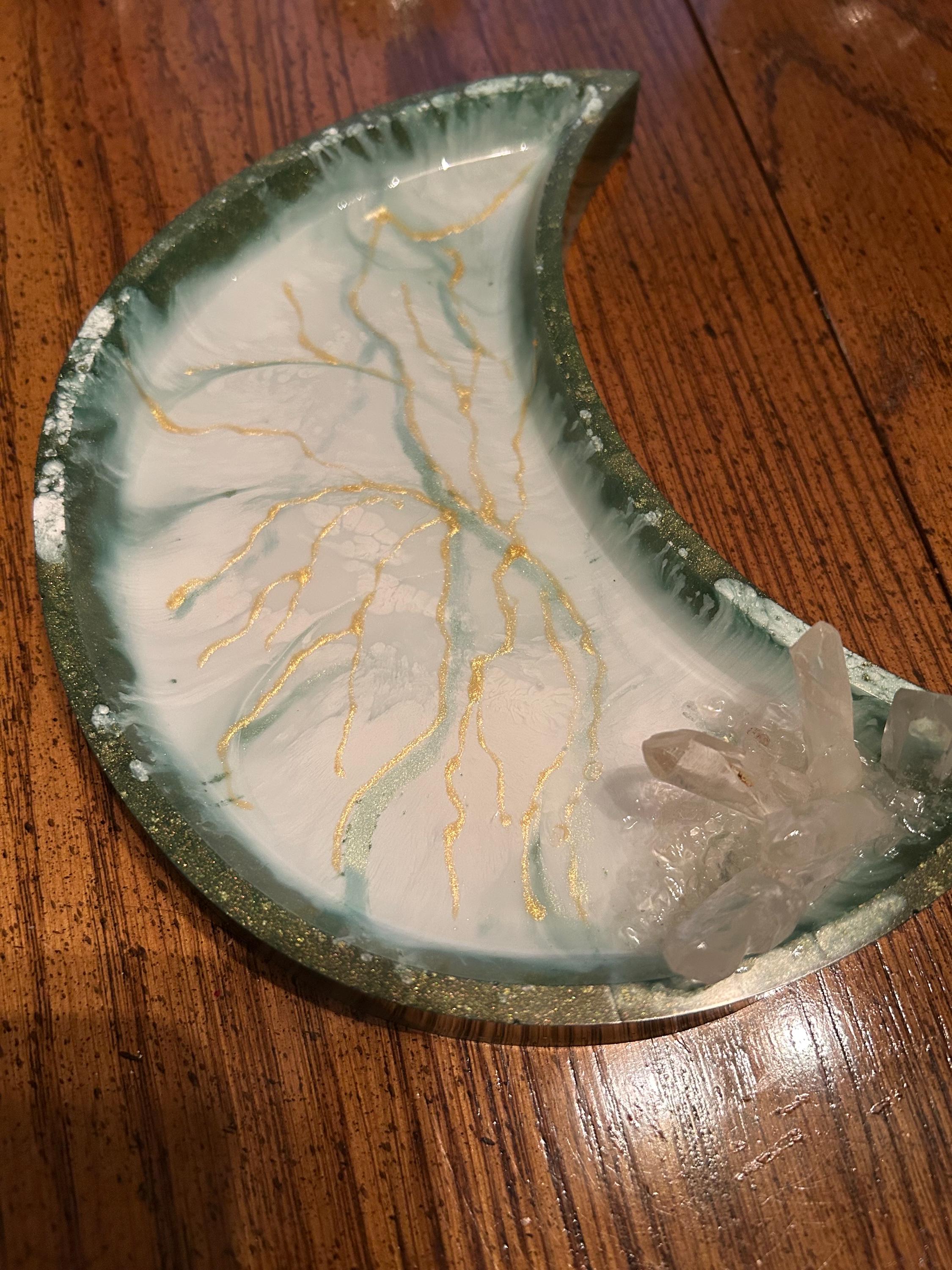Crescent Moon Tray, Altar Tray, Quartz Crystals, Witches Altar, Candle ...
