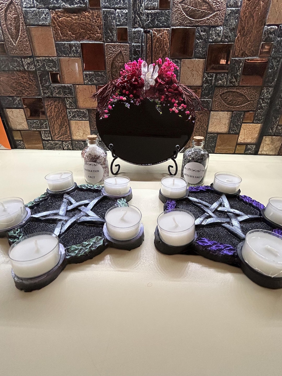 Pagan Altar Decor, Pentacle Candle Holder, Scrying Mirrors, Divination ...