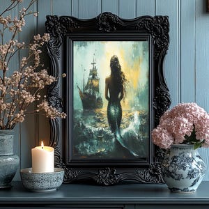 Mermaid Wall Art Dark Cottagecore Gothic Decor Dark Academia Artwork ...