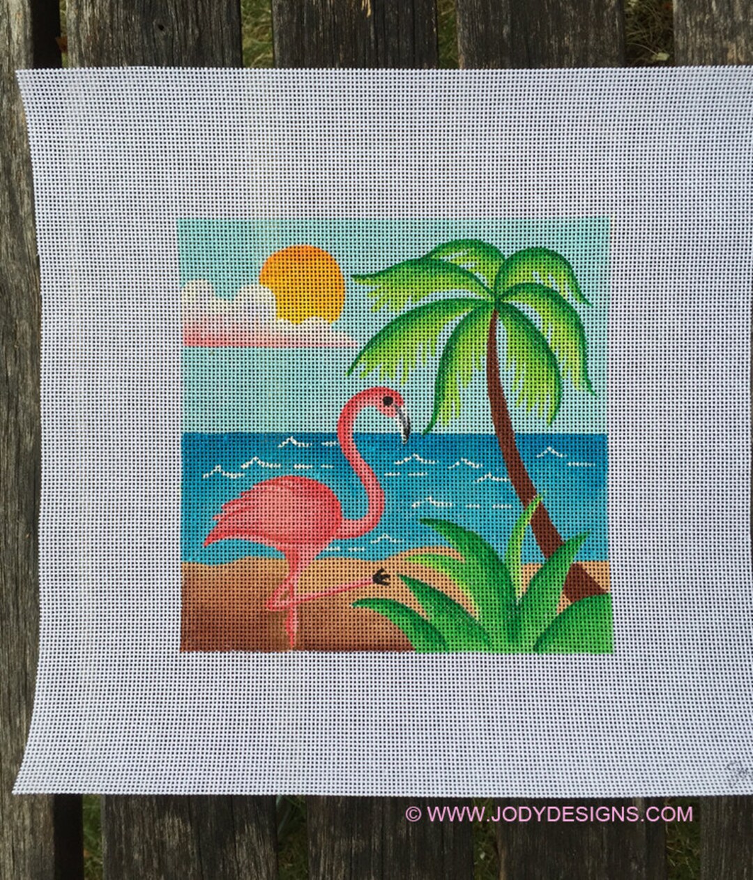 Flamingo Needlepoint 6"x 6" Square - Jody Designs - Etsy