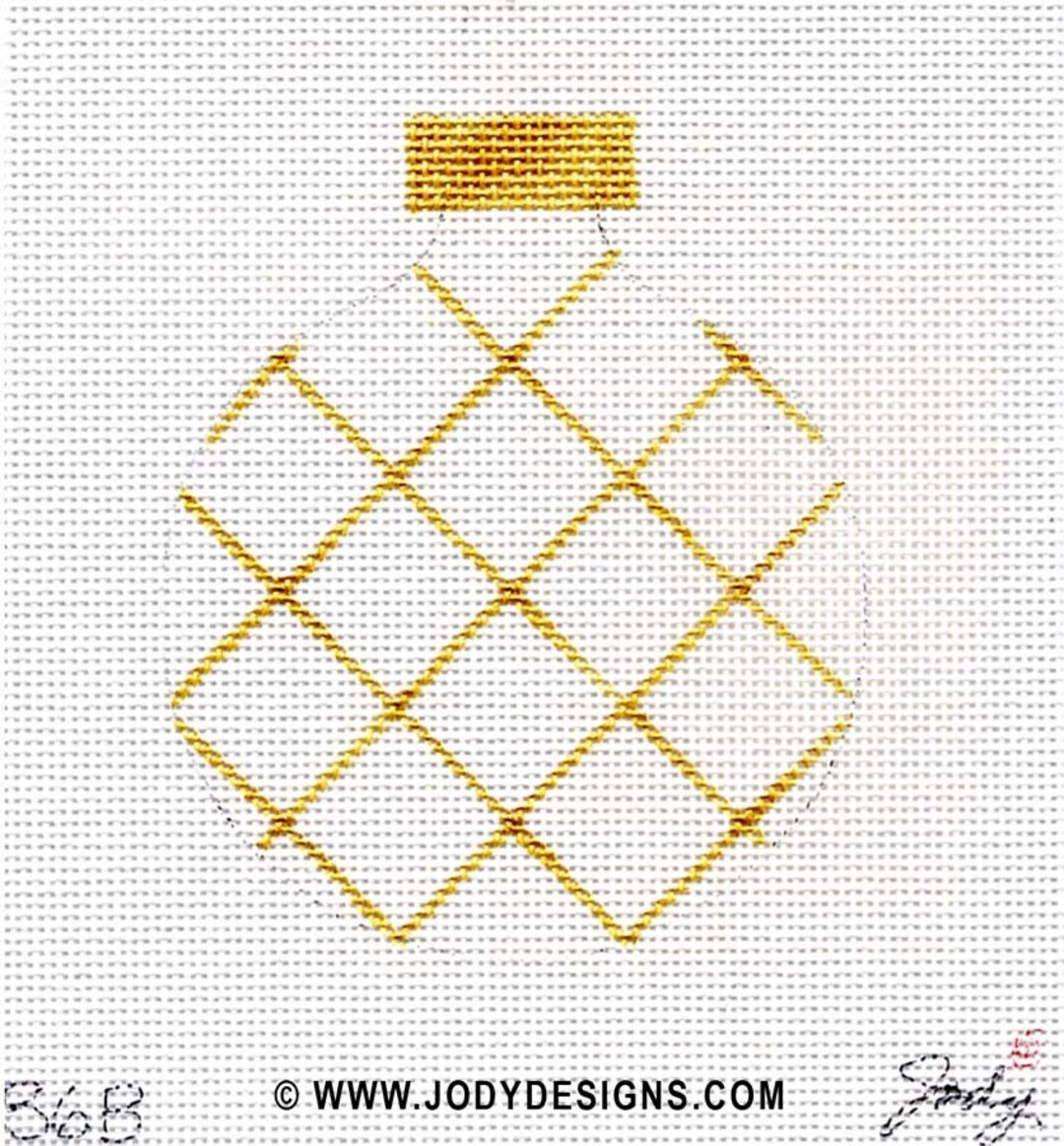 Gold Harlequin Pattern on White, With Stars and Gold Beads Needlepoint ...