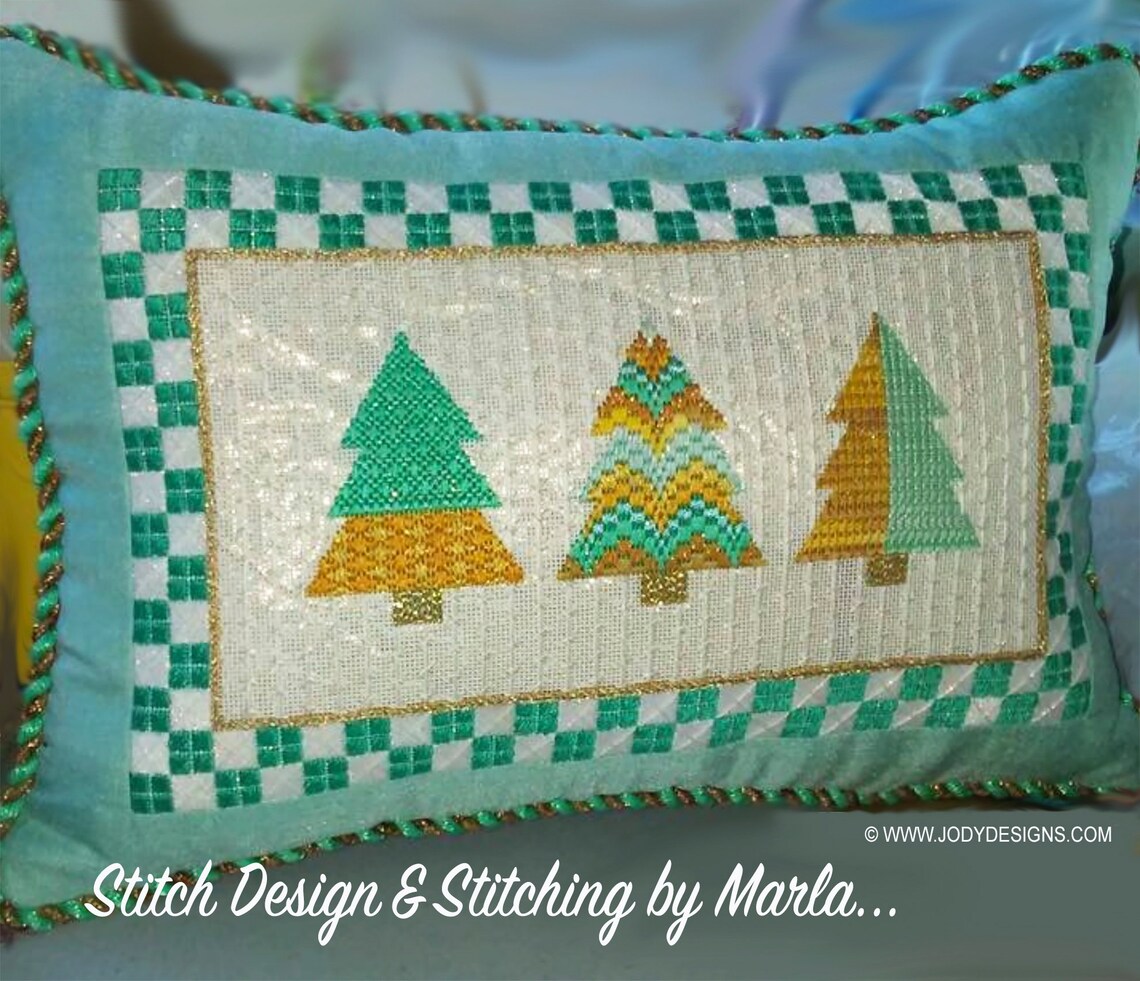 Marla's Tree Needlepoint With Aqua Check Border Jody | Etsy