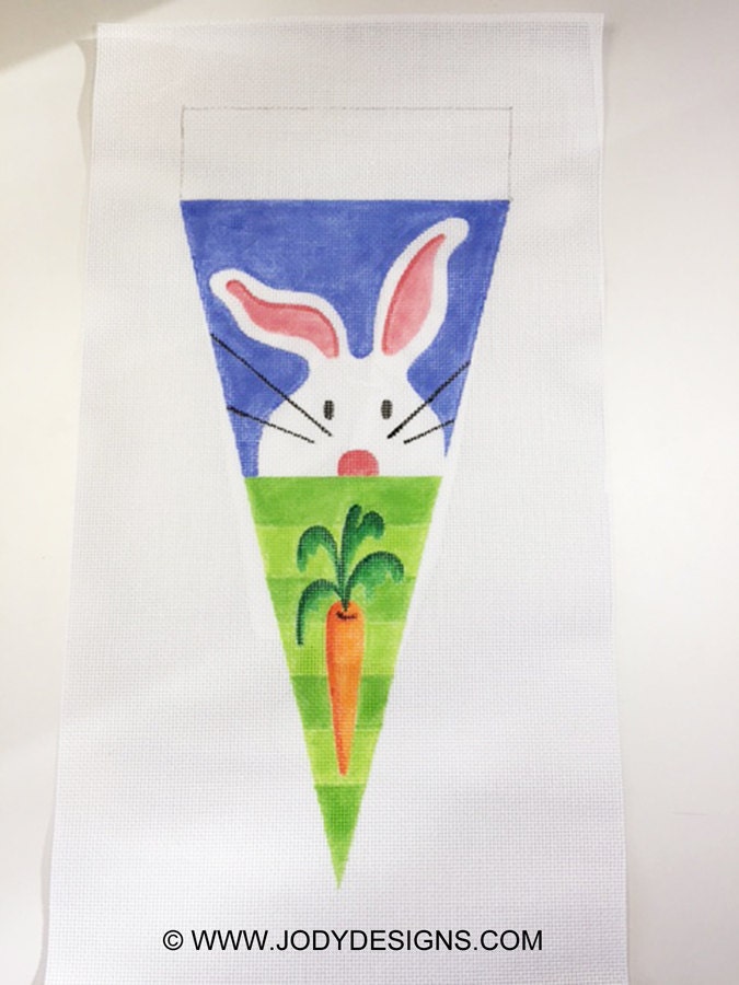 The White Bunny Needlepoint Banner With Plain Extended Top - Etsy