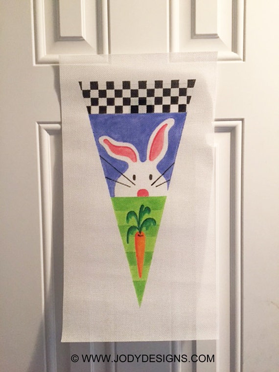 The White Bunny Needlepoint Banner With Black and White | Etsy