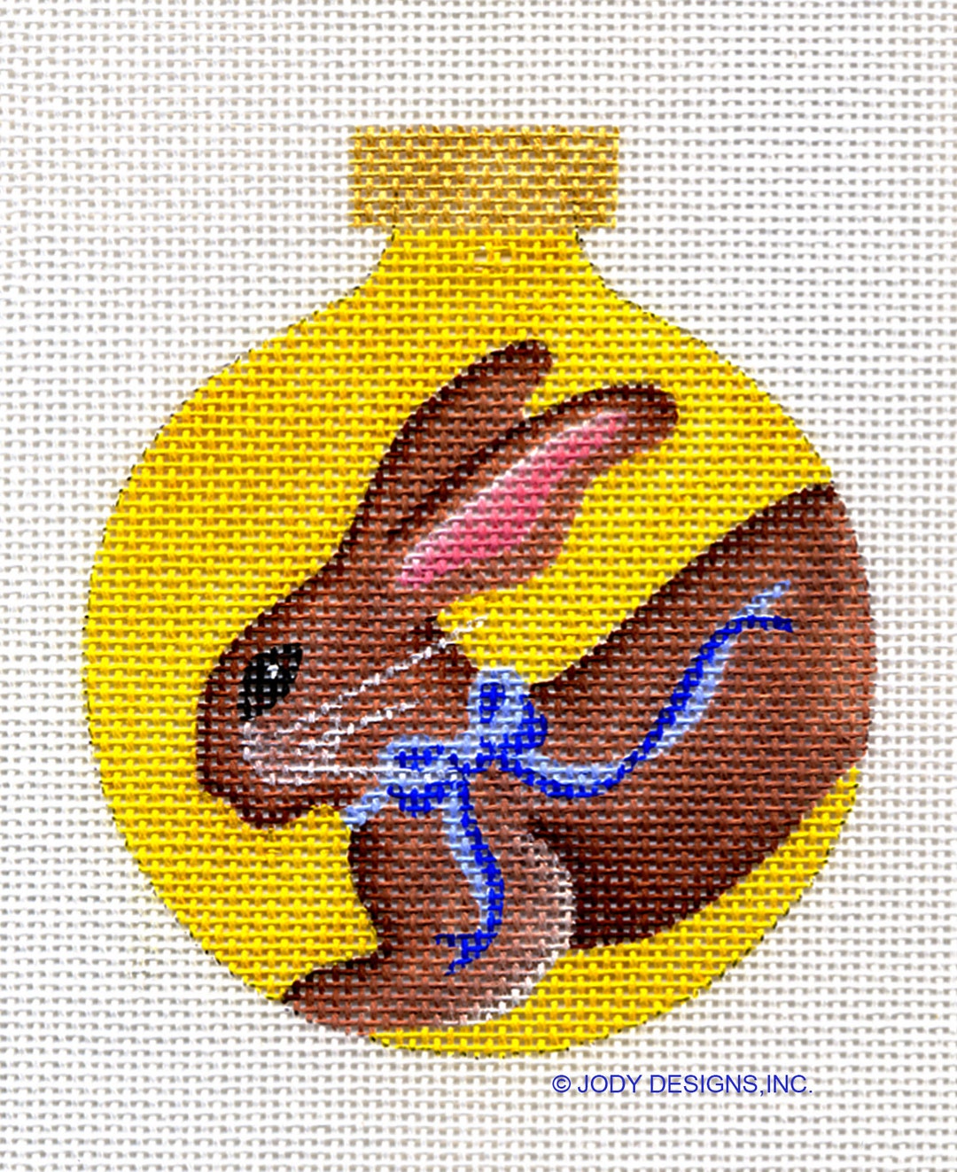 Rabbit Hand Painted Needlepoint Ornament Canvas Yellow Background ...