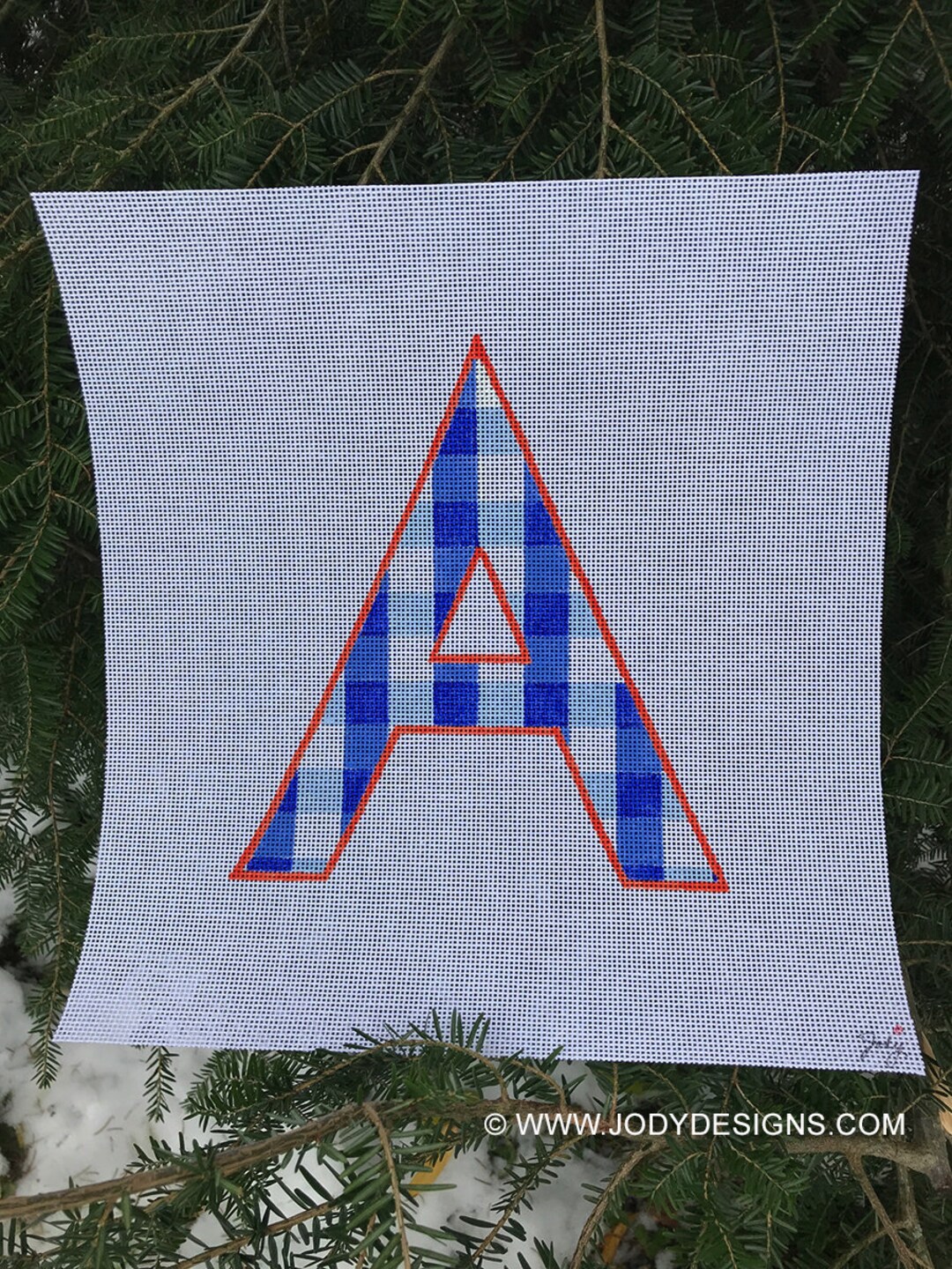 Buffalo Check Plaid Blue Needlepoint Letter With Red Handpainted ALL ...