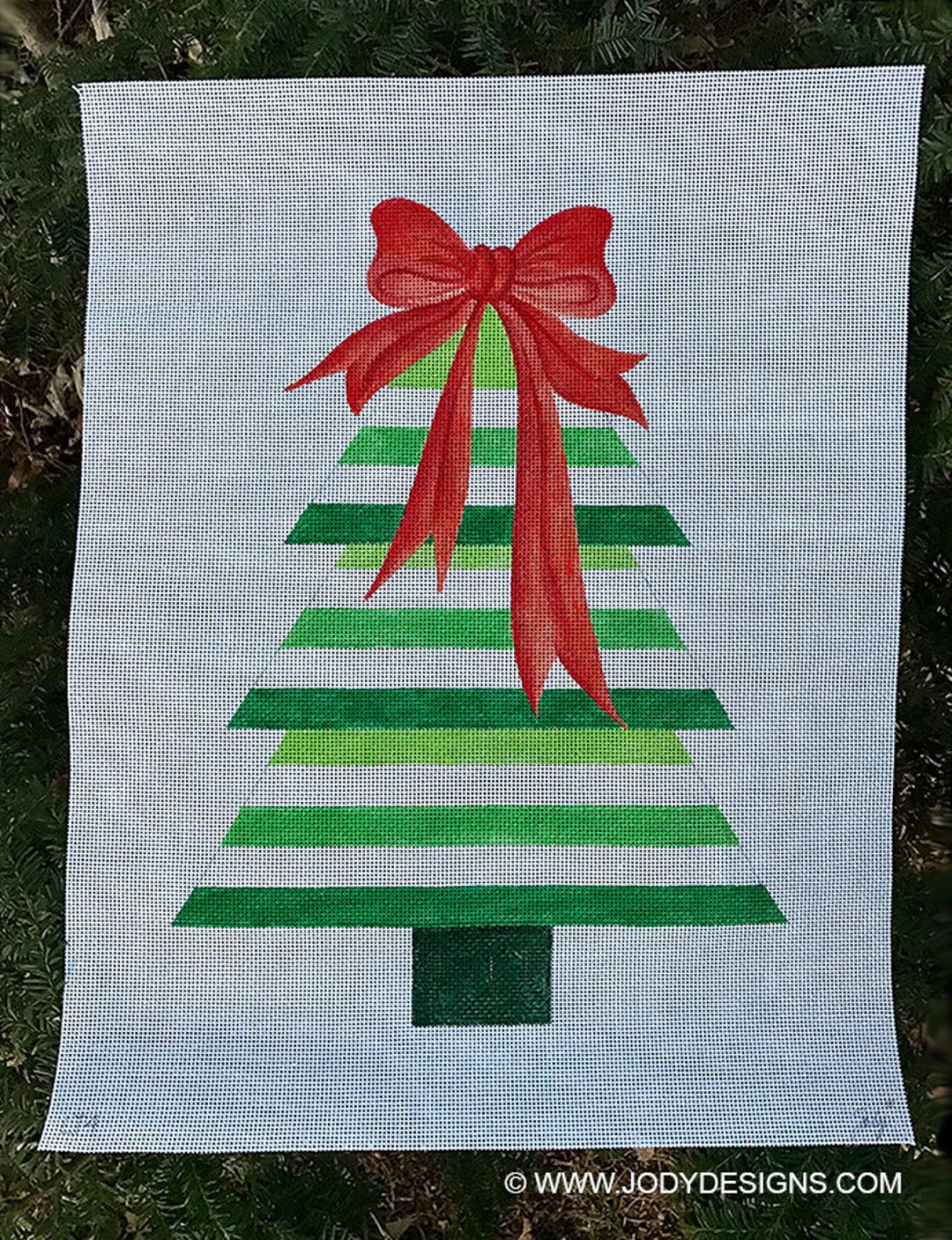 Wintergreen Stripe Large Hand Painted Christmas Tree With Red Bow ...