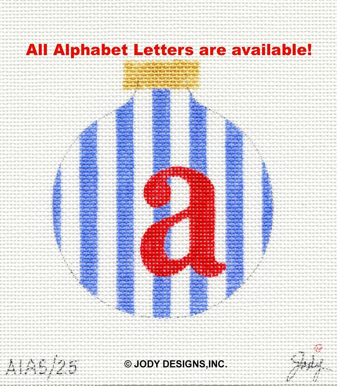 Red Alphabet Letter Blue Stripes Handpainted Needlepoint Ornament ...