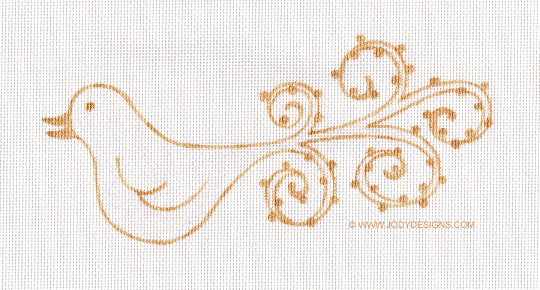 Gold and White Fancy Feather Bird Hand Painted Needlepoint Canvas ...