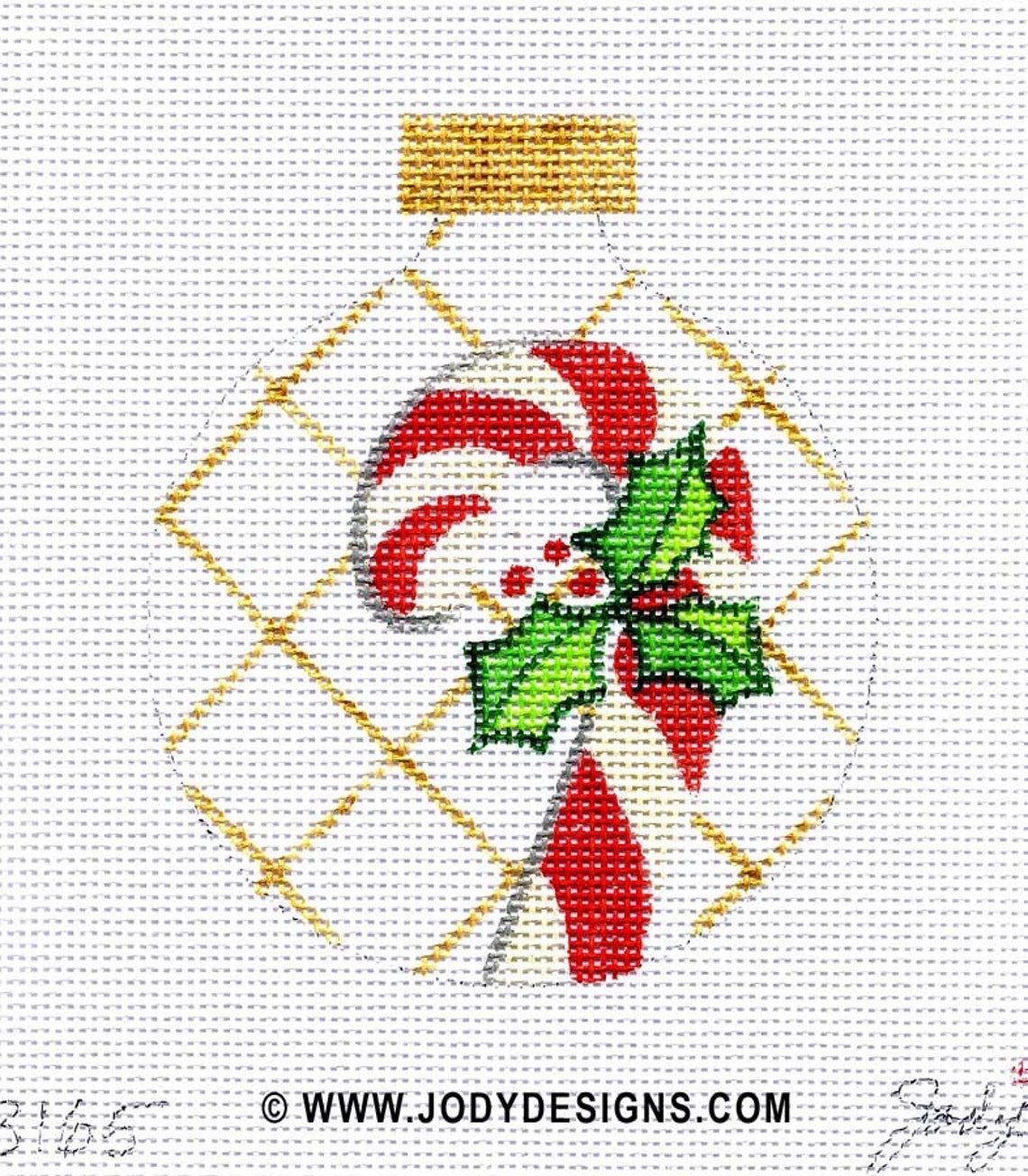 Harlequin Candy Cane With Holly Needlepoint Ornament Jody | Etsy