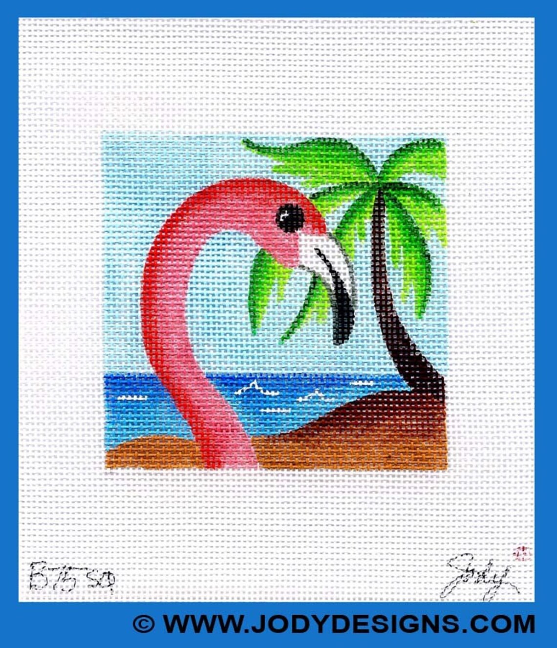 Flamingo Small Square Needlepoint 4x4 Jody Designs B75 | Etsy