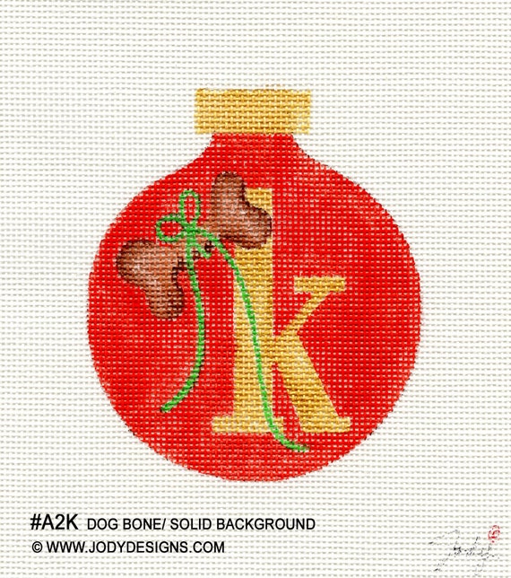 Alphabet Letter With Dog Bone Needlepoint Handpainted Ornament | Etsy