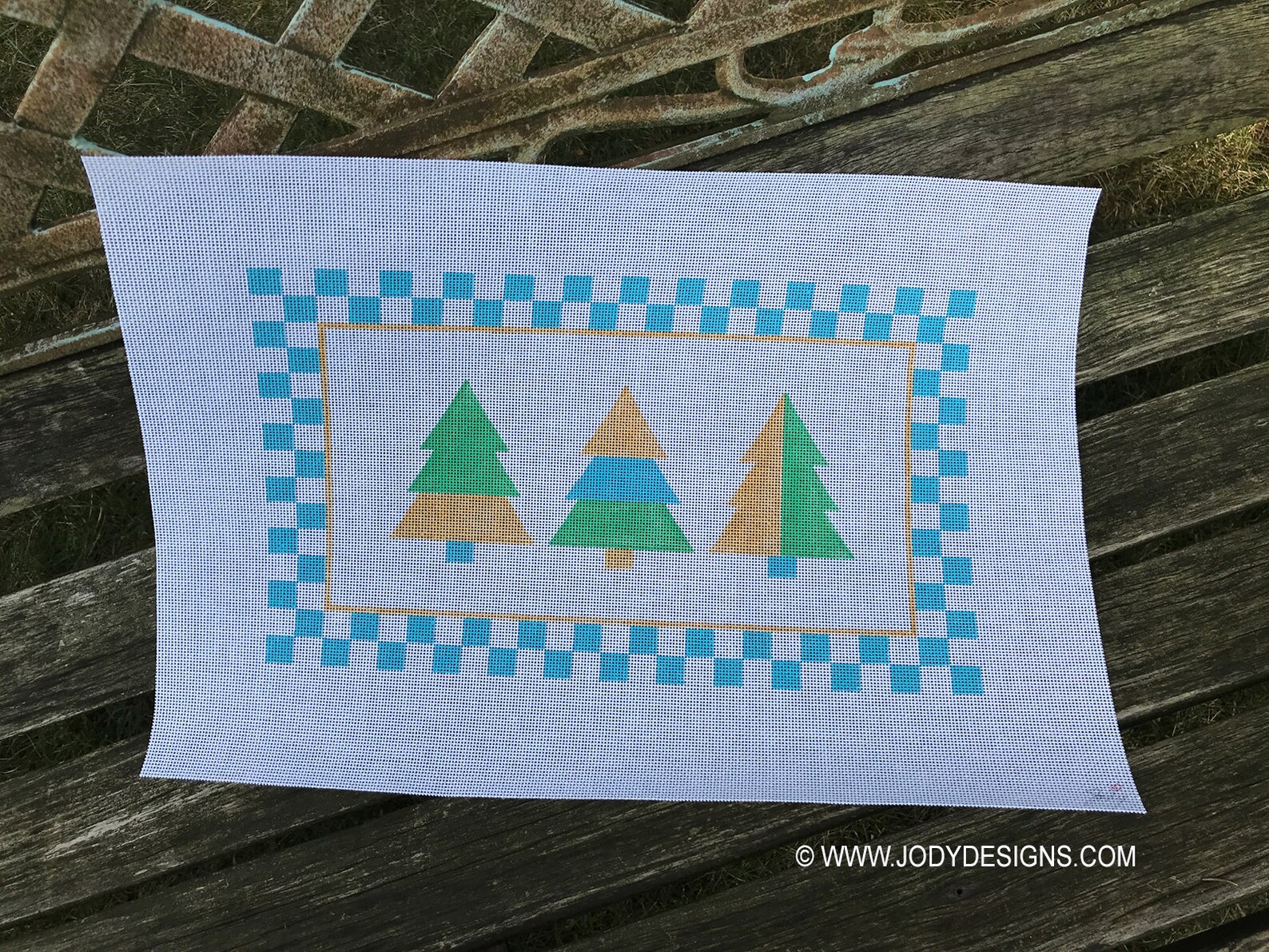 Marla's Tree Needlepoint With Aqua Check Border Jody | Etsy