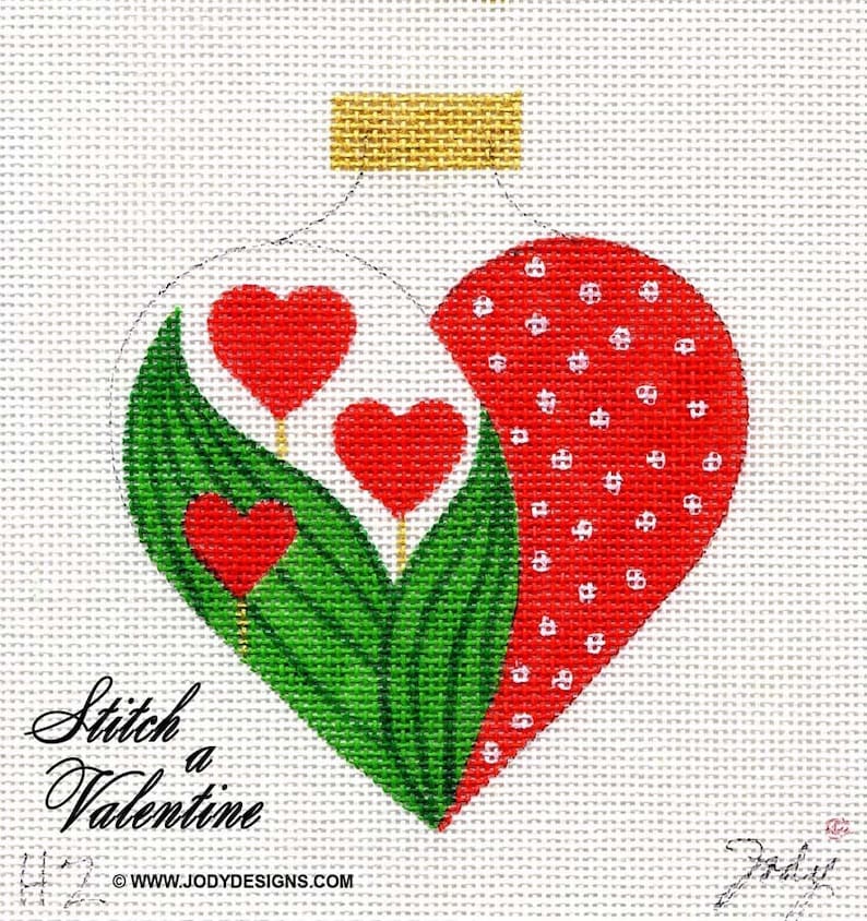 Valentine Tulip Heart Handpainted Needlepoint Ornament Jody - Etsy
