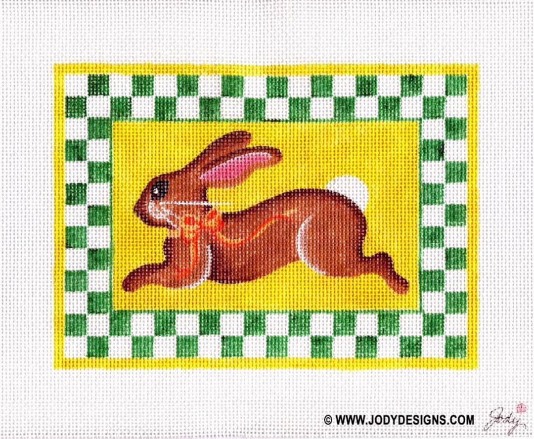 Bunny With Green Checks Needlepoint (small Size) - Jody Designs - Etsy