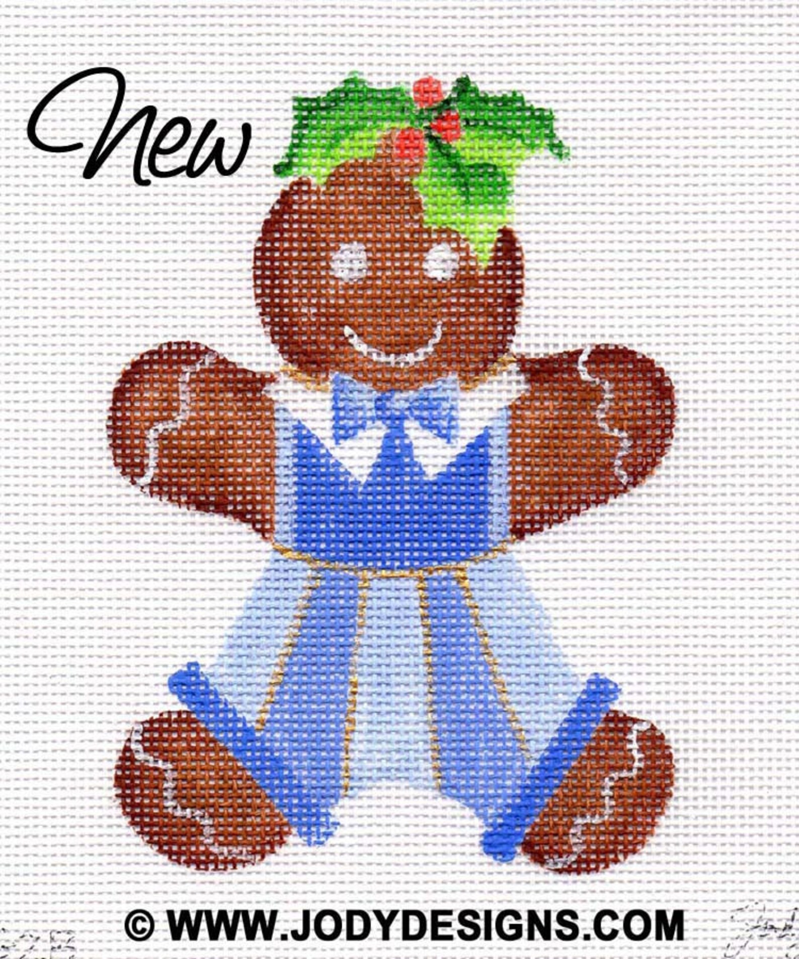 Gingerbread Boy Blue Needlepoint Ornament G2B Jody Designs - Etsy