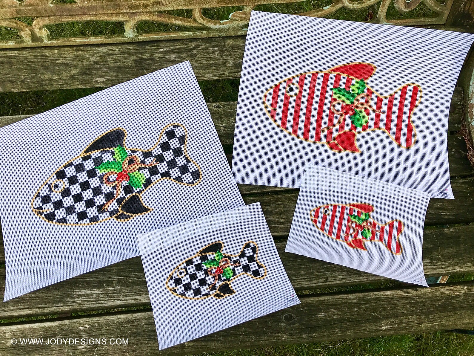 Striped Red Fish Needlepoint Ornament Outlined in Gold With - Etsy