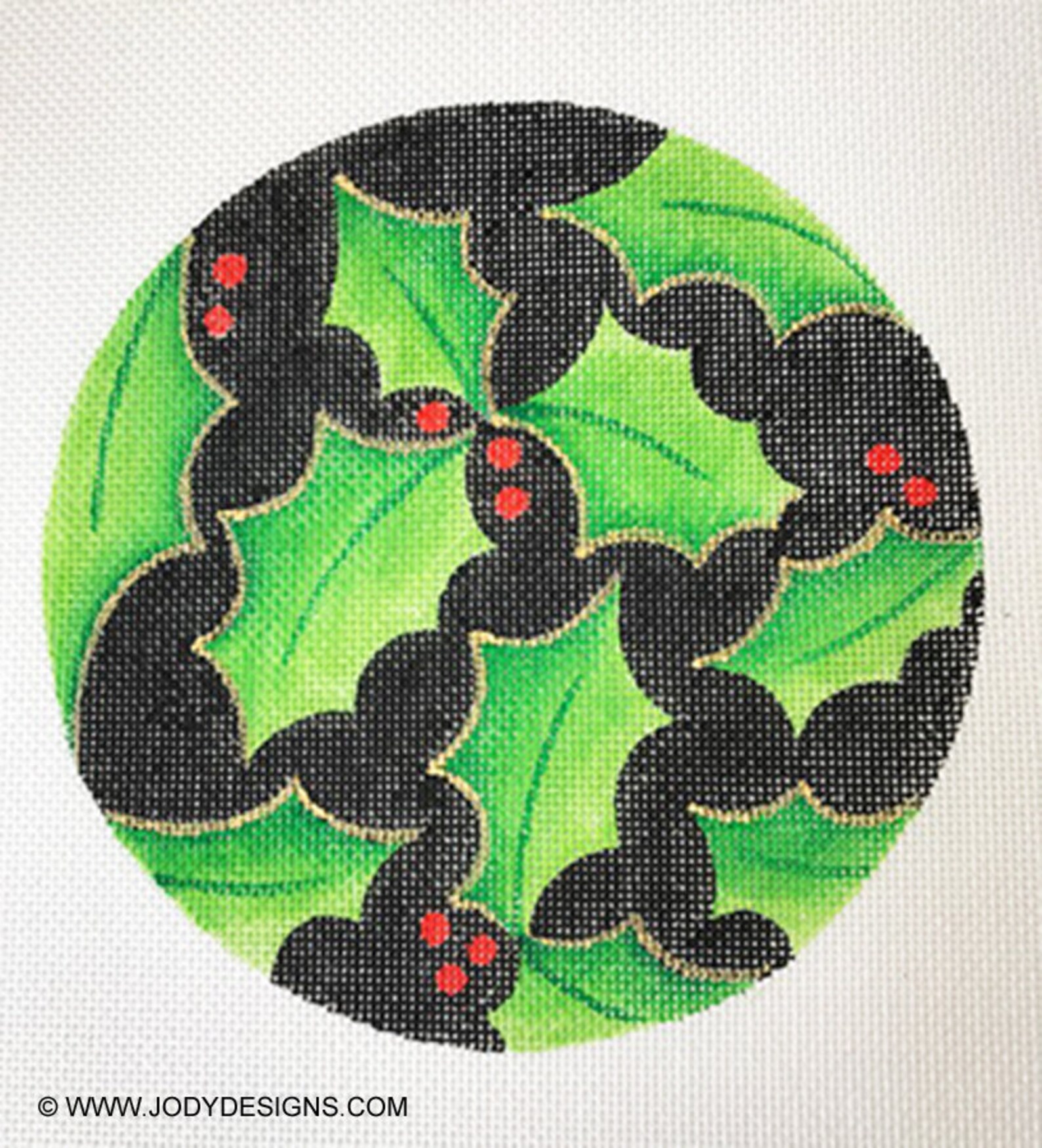 Holly on Black 6 1/4 Round Hand Painted Needlepoint - Etsy