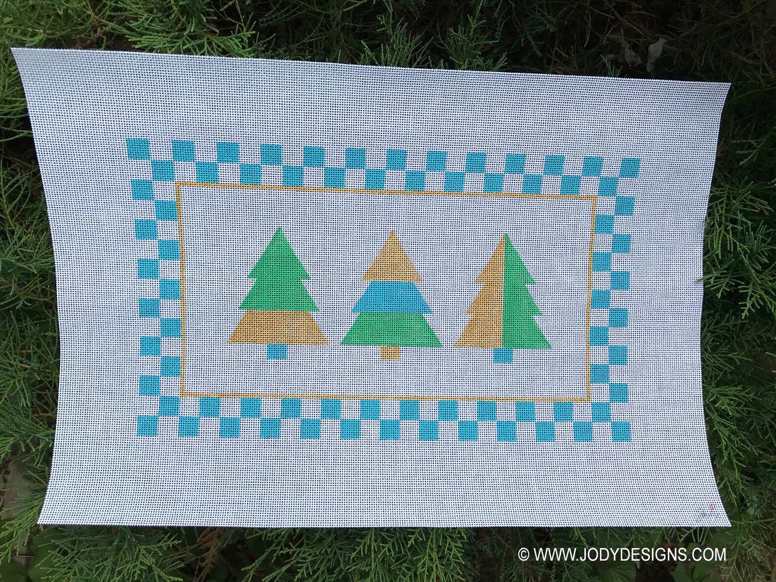 Marla's Tree Needlepoint With Aqua Check Border Jody | Etsy