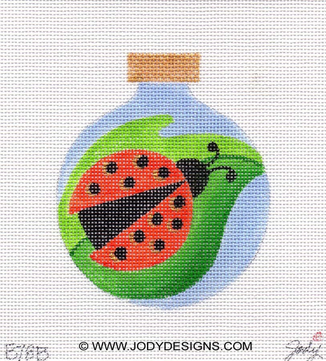 Ladybug on Leaf Hand Painted Needlepoint Ornament Canvas - Jody Designs ...