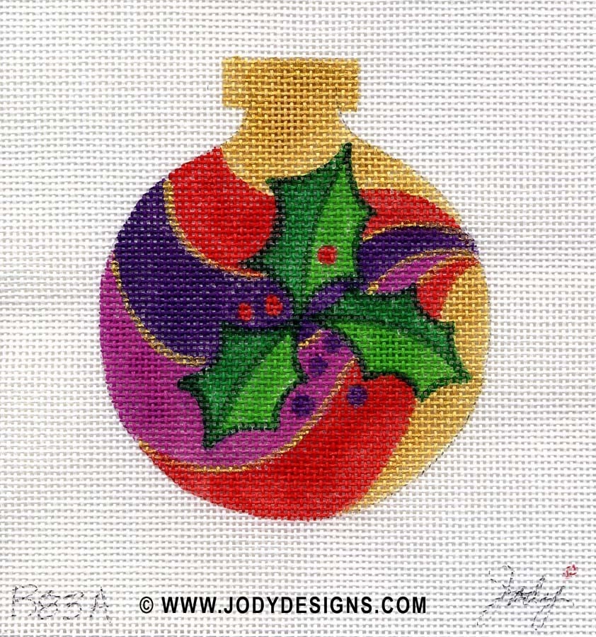 Holly Swirl With Red and Gold Hand Painted Needlepoint Ornament - Jody ...
