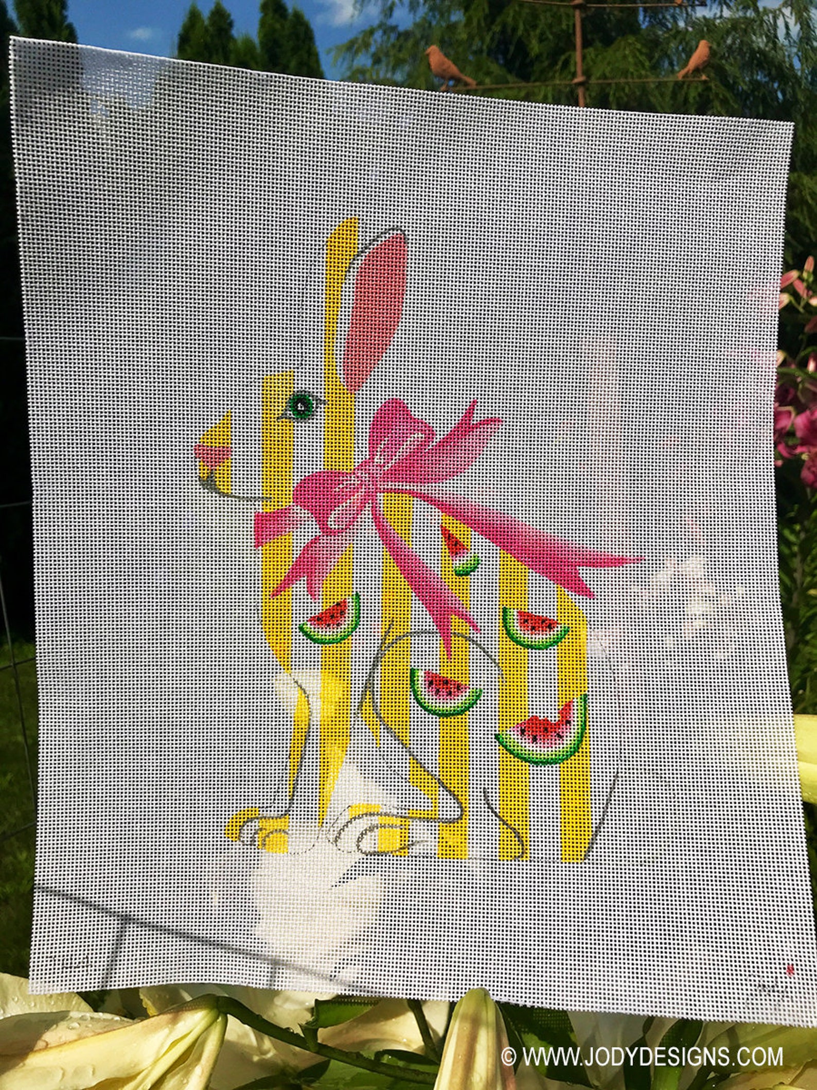Tall Hare Rabbit - Watermelon Needlepoint (can Be Painted in YOUR ...