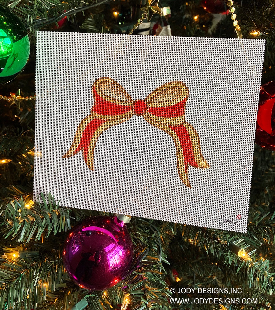 Bow Topper Needlepoint SMALL Striped Bow Painted in Your | Etsy