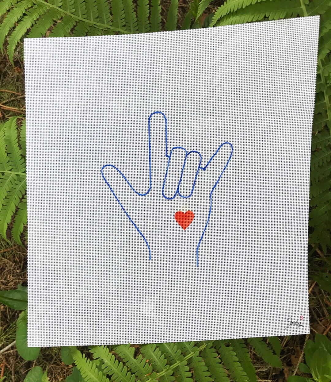 I Love You and Heart - Sign Language Handpainted Needlepoint Canvas ...