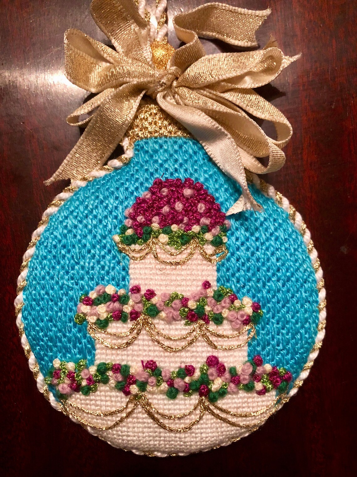 Wedding Cake Hand Painted Needlepoint Ornament Canvas painted - Etsy