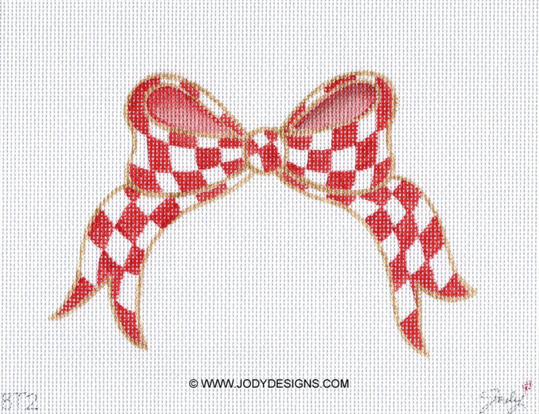 Red and White Checked Bow Topper Needlepoint Bow - Jody Designs BT2 - Etsy