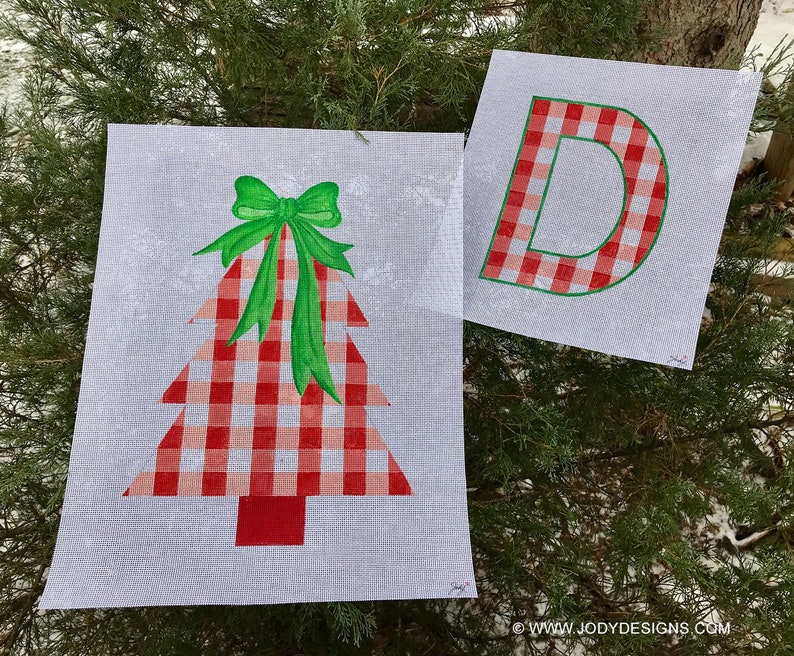 Buffalo Check Plaid Red Needlepoint Letter with Green | Etsy