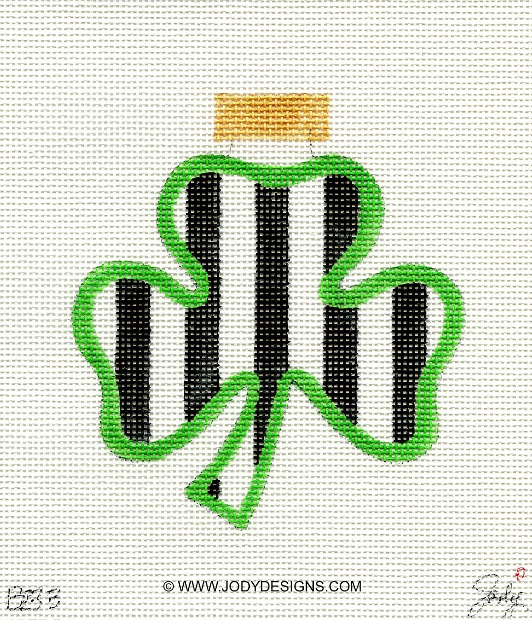 Shamrock Green Border, Black and White Stripes Needlepoint Ornament ...