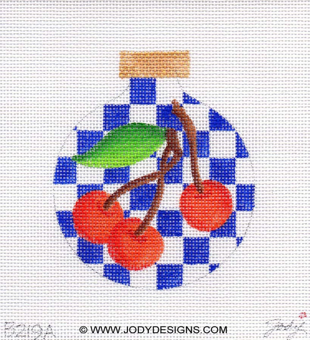 Cherries With Blue Checks Hand Painted Needlepoint Ornament Canvas ...