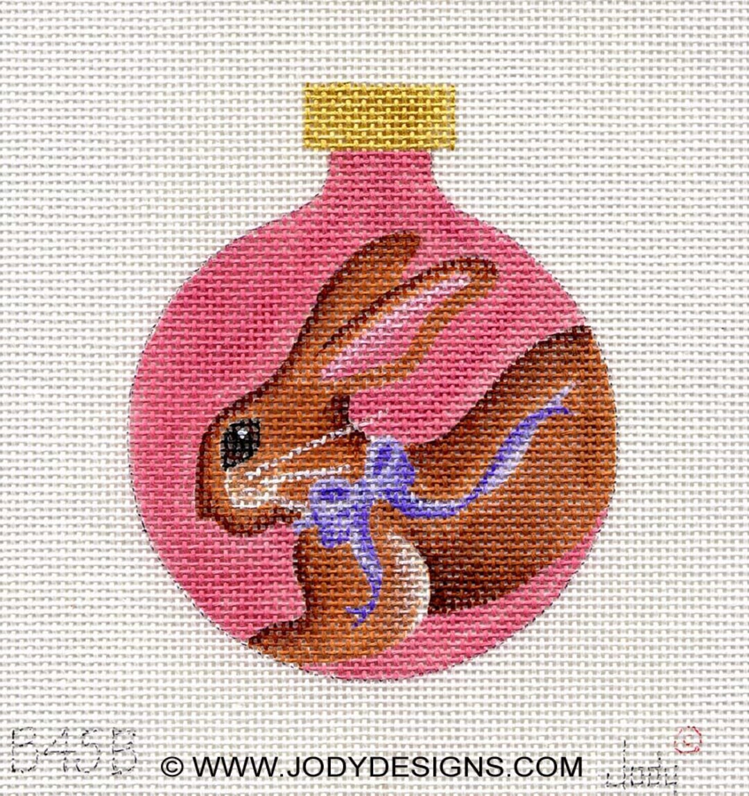 Rabbit Hand Painted Needlepoint Ornament Canvas Pink Background - Jody ...