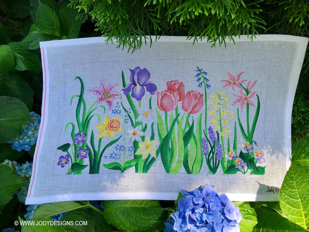 Garden Floral Hand Painted Needlepoint Canvas - Jody Designs - Etsy