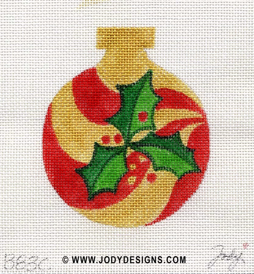 Holly Swirl With Red and Gold Hand Painted Needlepoint Ornament - Jody ...