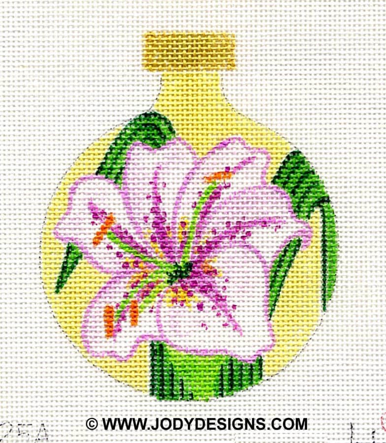 Pink Lily Yellow Background Jody Designs Needlepoint Ornament | Etsy