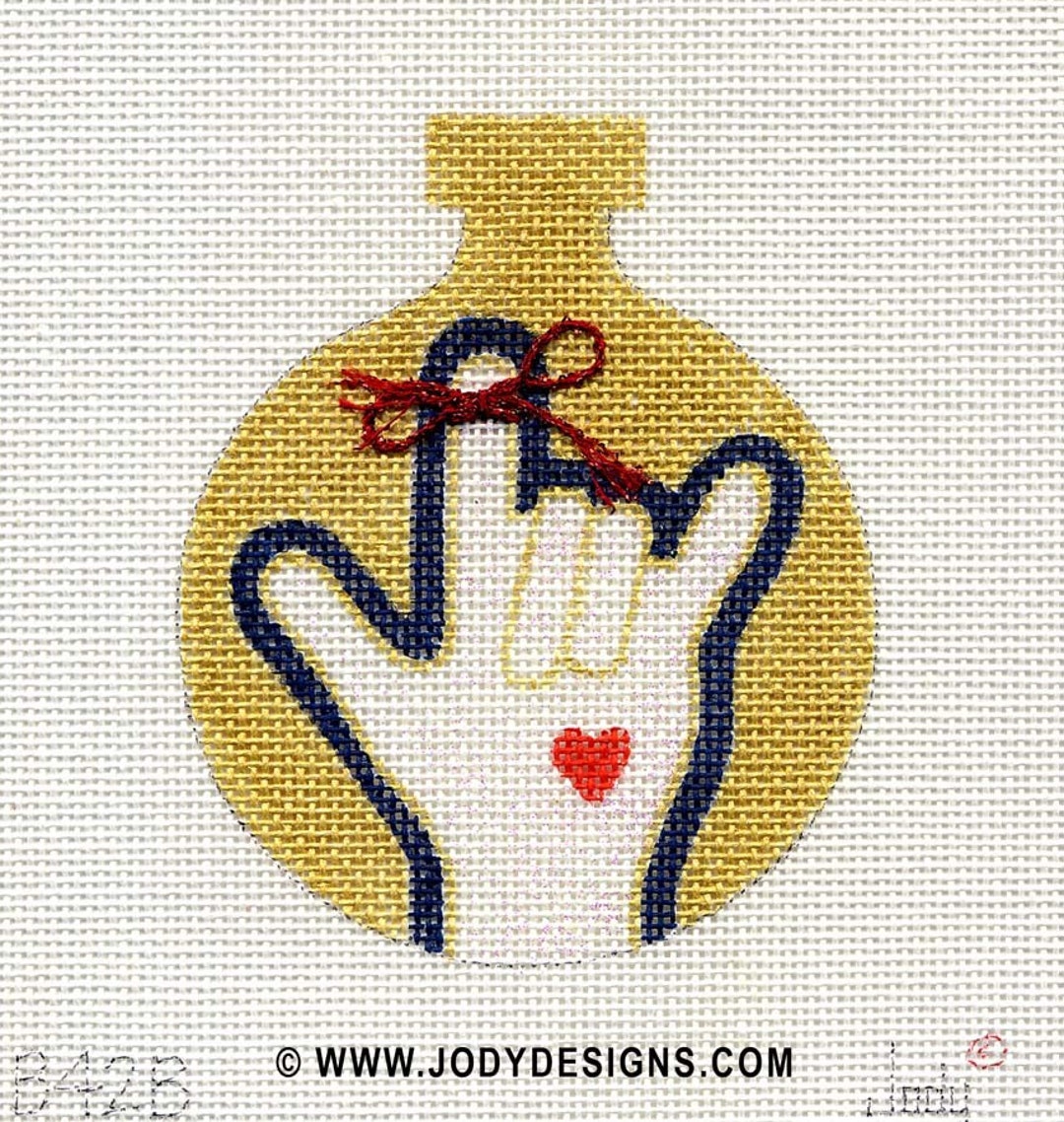 Hand, I Love You Sign - Navy Needlepoint Ornament - B42B Jody Designs ...
