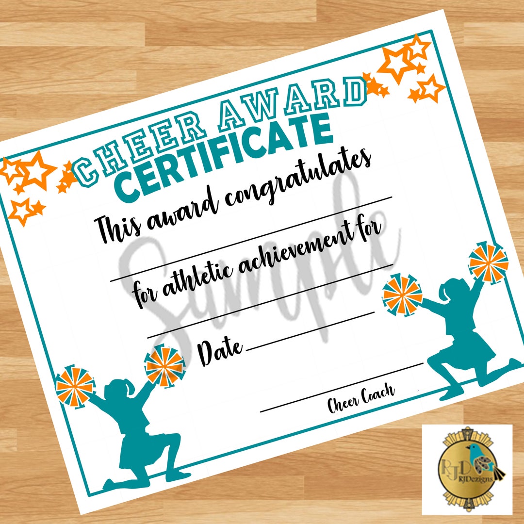 Cheerleading Cheer Leader Award Certificate-cheer Award-instant ...