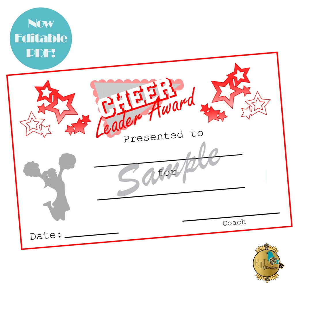 Cheerleading Cheer Leader Award Certificate-cheer Award-instant ...