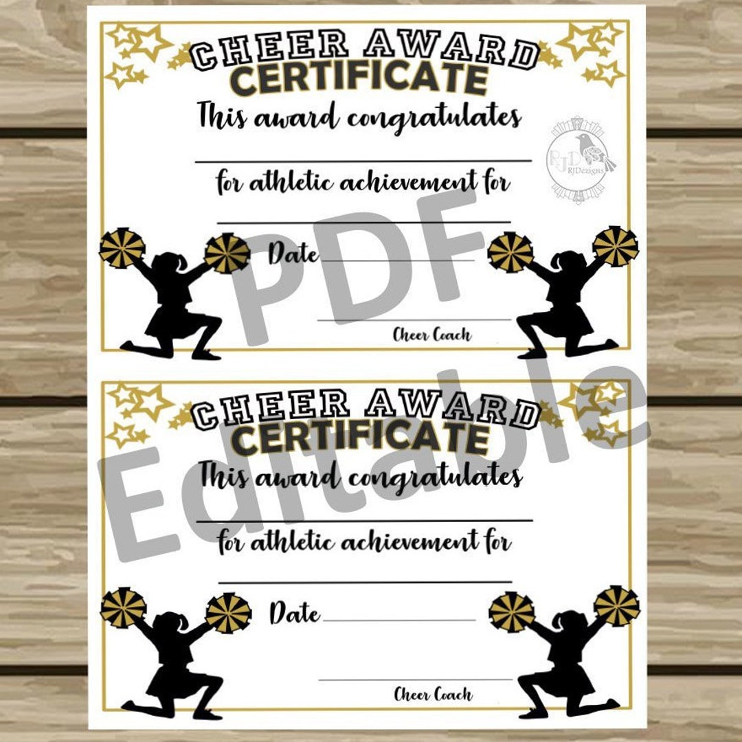Cheerleading Cheer Leader Award Certificate-cheer Award-instant ...