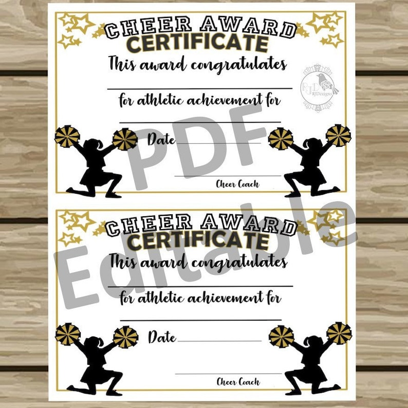 Cheerleading Cheer Leader Award Certificate-cheer Award-instant ...