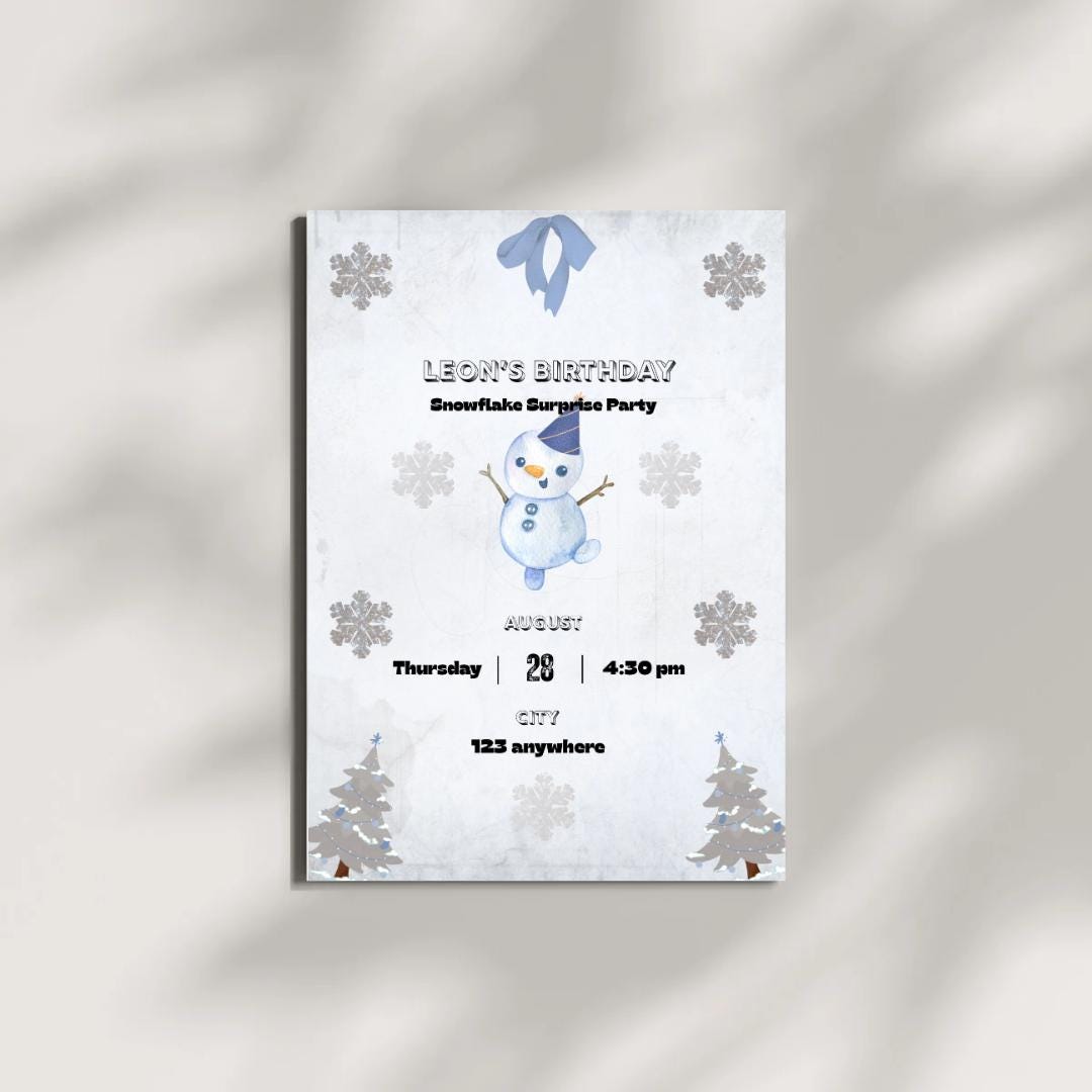 Snowflake Surprise Birthday Invitation | Winter Snowman Party Invite - Etsy