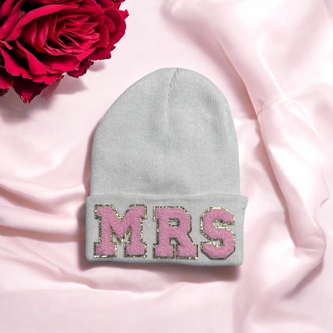 Mrs. Stocking Pink & Gold Letters Beanie - Etsy