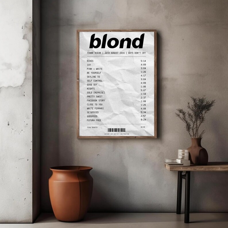 Frank Ocean Blond Album Tracklist Print – Minimalist Music Poster, Wall ...