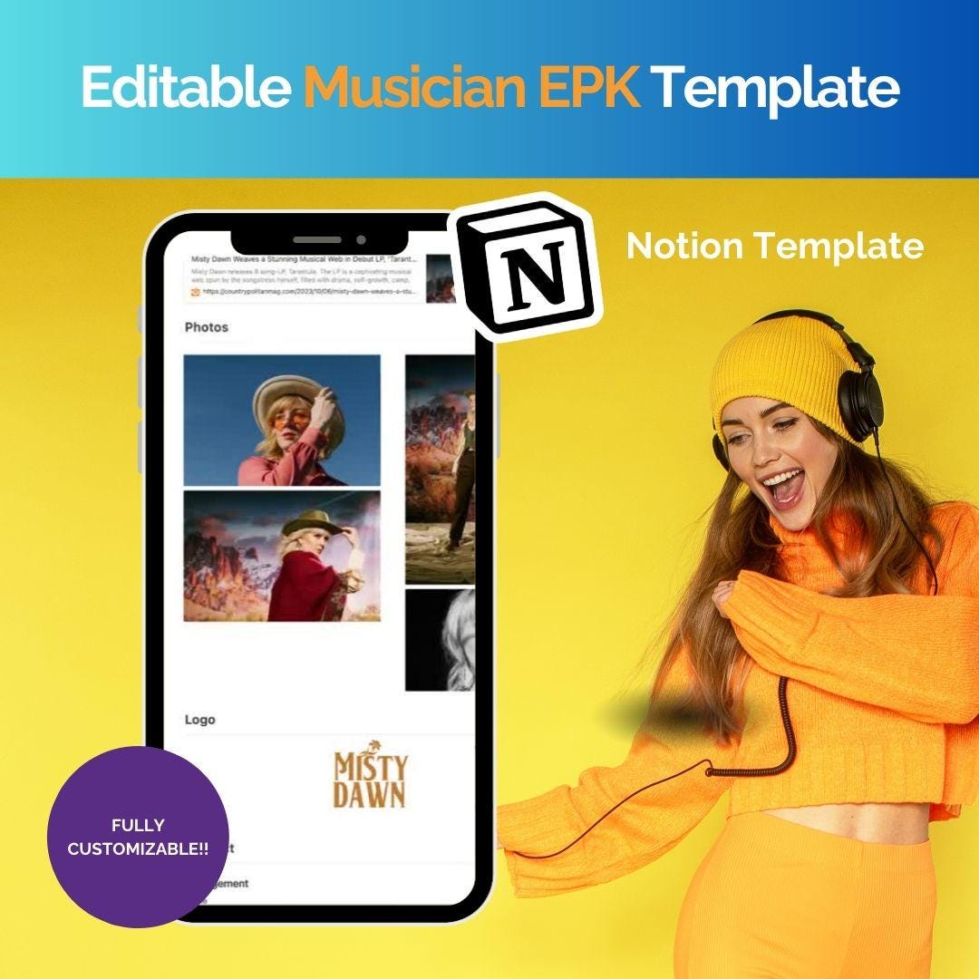 Professional Musician EPK Template | Notion Press Kit | Instant ...