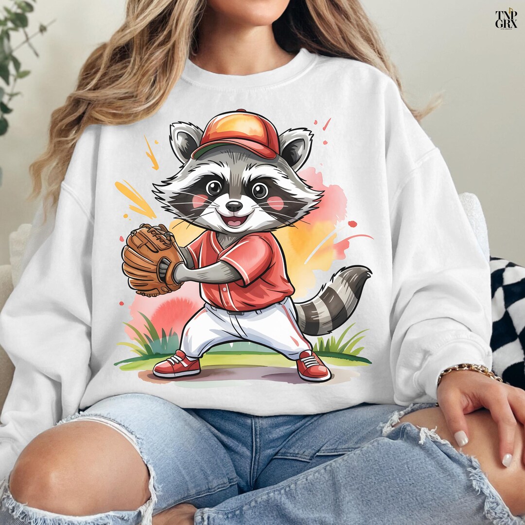 Watercolor Raccoon Baseball PNG, Cute Raccoon Throwing Ball, Funny ...