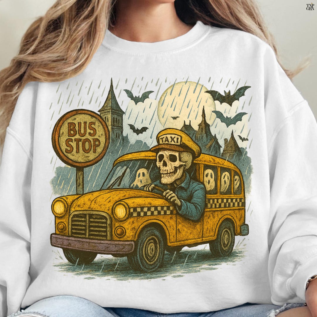 Vintage Halloween Skeleton Taxi Ride in Rainy Halloweentown, Halloween ...
