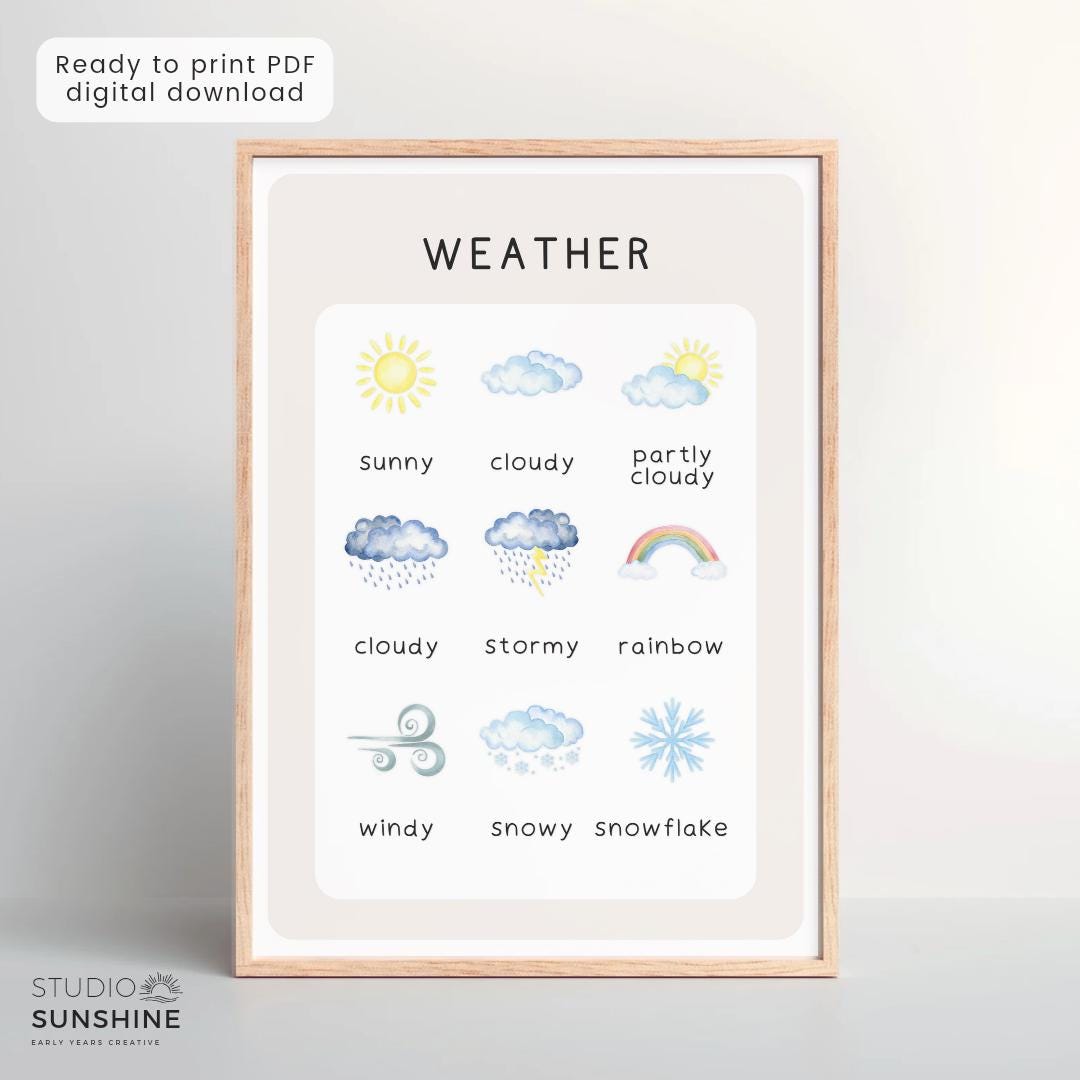 Weather Poster Kids Preschool Printable Weather Chart Neutral Boho ...